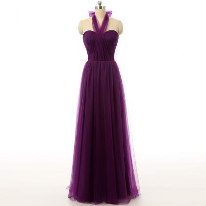 Tulle Criss-cross Halter Neck With Bow Lace Up Back Chiffon Bridesmaid ...