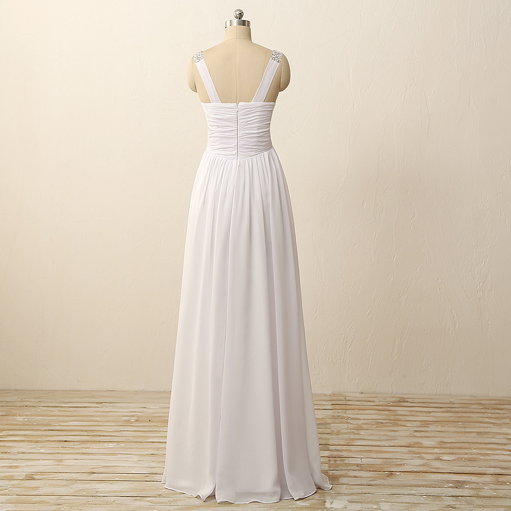 V Neck Cross Pleat Bust Chiffon Floor Length Zipper Back Maxi Formal ...