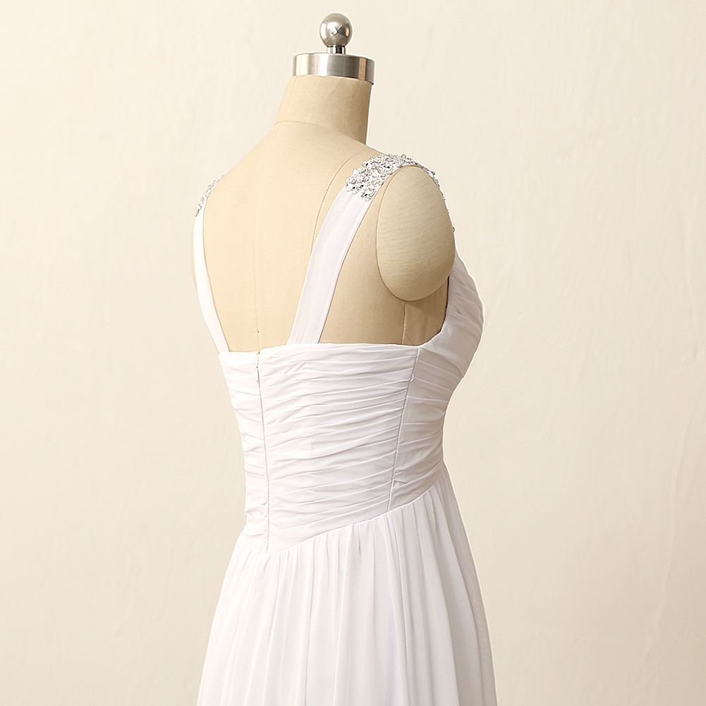 V Neck Cross Pleat Bust Chiffon Floor Length Zipper Back Maxi Formal ...