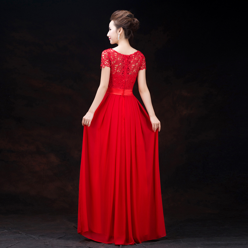 Cap Sleeves Lace Chiffon Red Floor Length Zipper Back Party Dress on Luulla