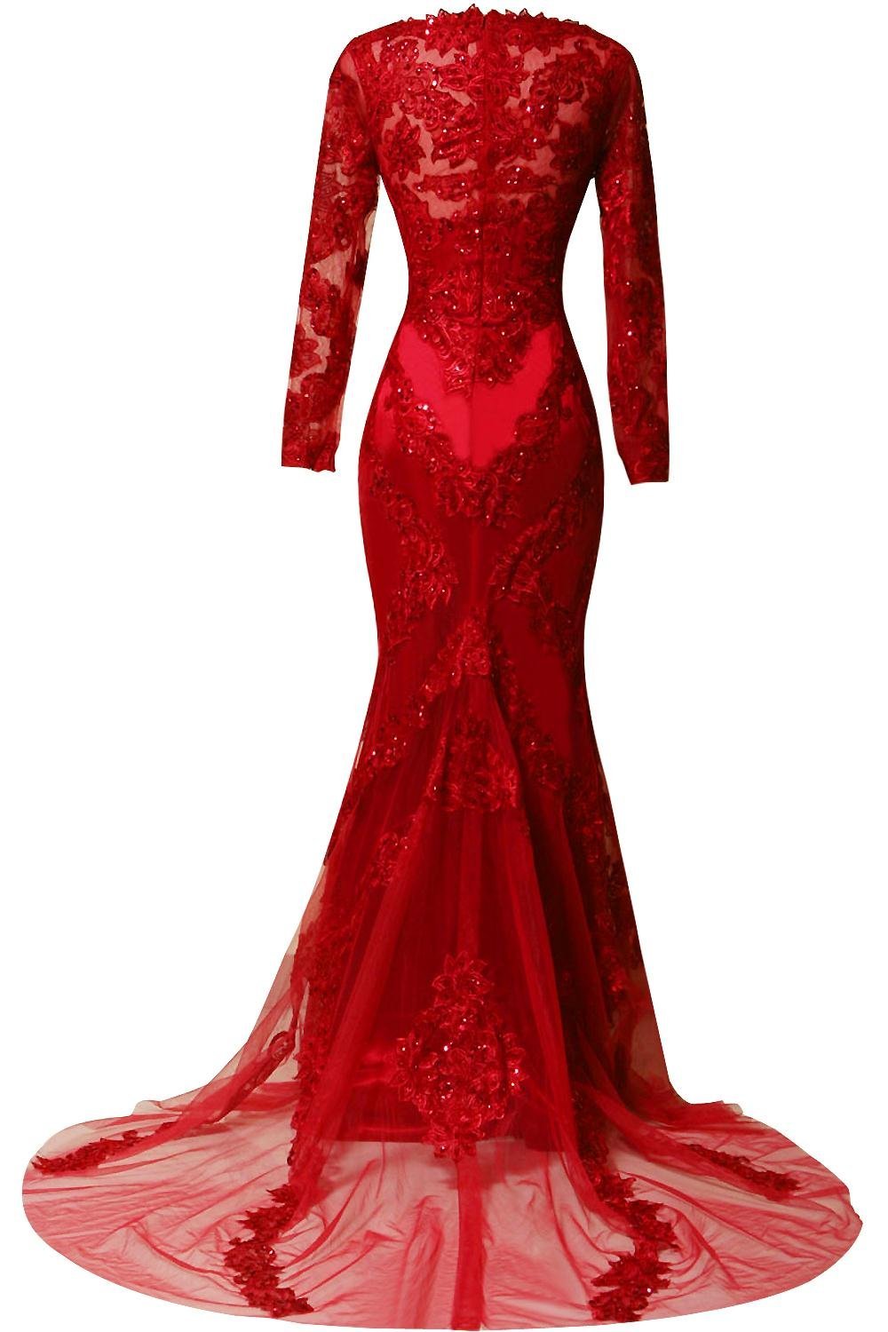 Appliques Beads Long Sweep Train Burgundy Mermaid Lady Prom Dresses on ...