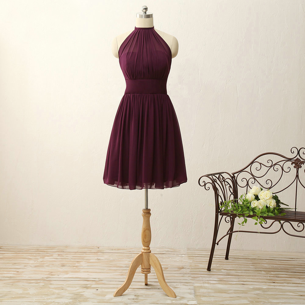 Halter Chiffon Knee Length A Line Zipper Open Back Cocktail Dress on Luulla