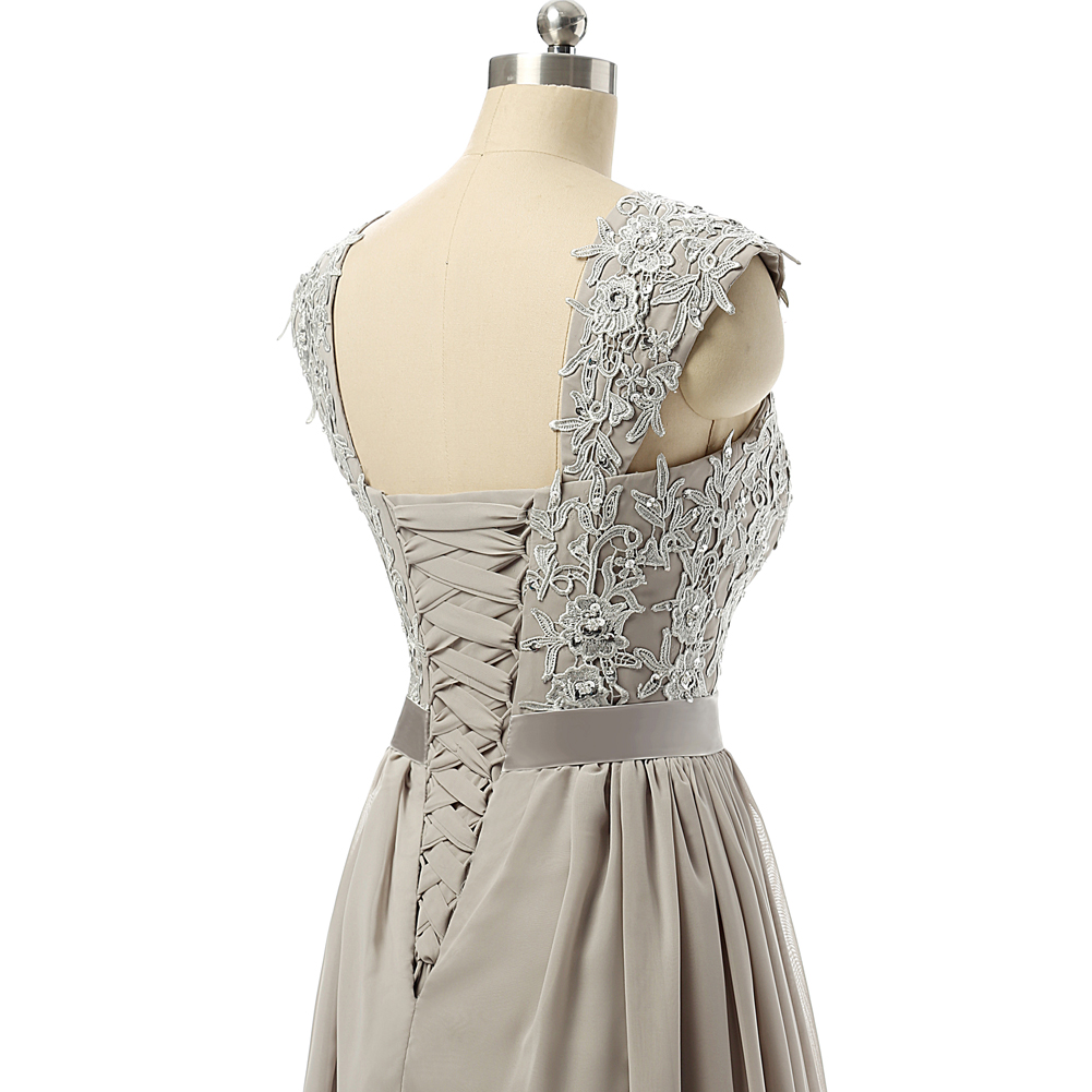 Chiffon Lace Appliques Beads Floor Length Laced Up Back Party Dresses ...